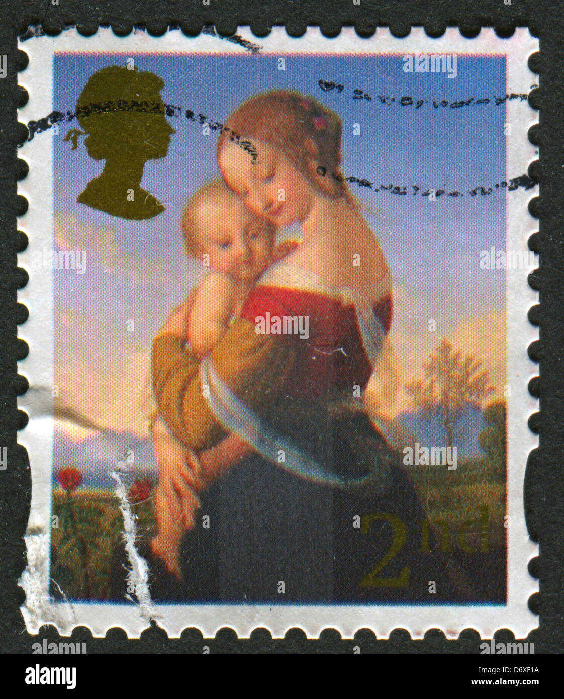 UK - CIRCA 2008: A stamp printed in UK shows image of The Madonna ...