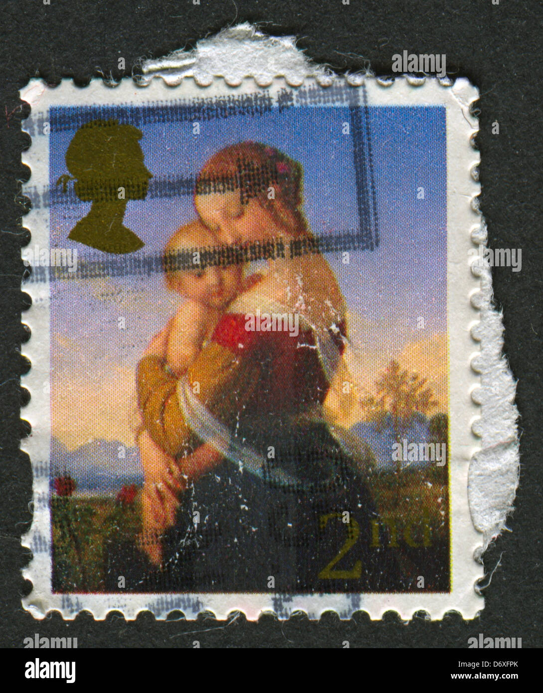 UK - CIRCA 2008: A stamp printed in UK shows image of The Madonna ...