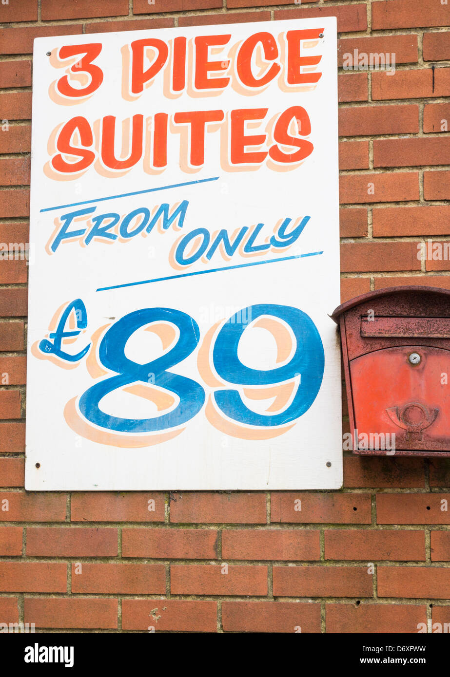 Sign outside shop in former mining village, Easington Colliery, County ...