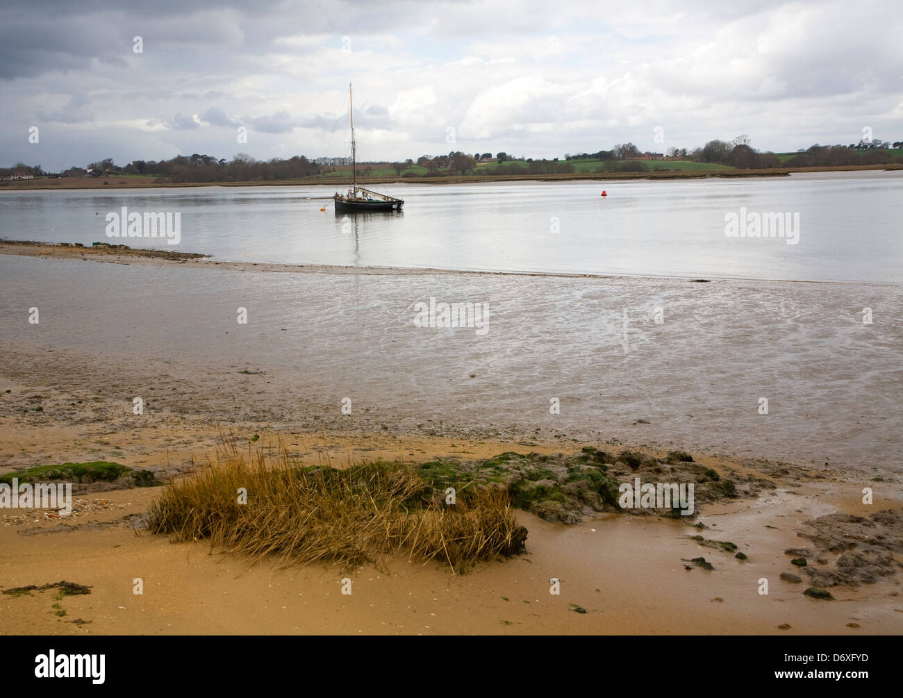 Yacht at moorings River Deben, Ramsholt, Suffolk, England Stock Photo ...