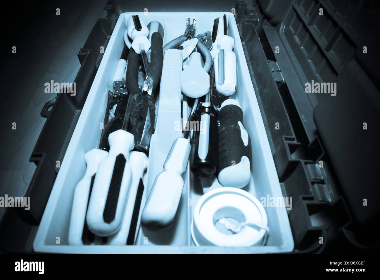 Domestic DIY tool box with common household tools Stock Photo - Alamy