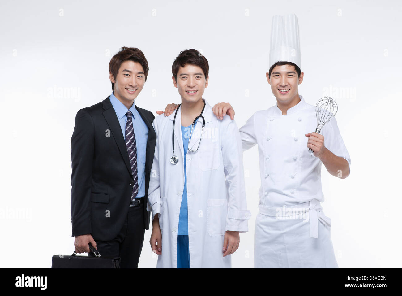 three men in different profession standing in a line Stock Photo - Alamy