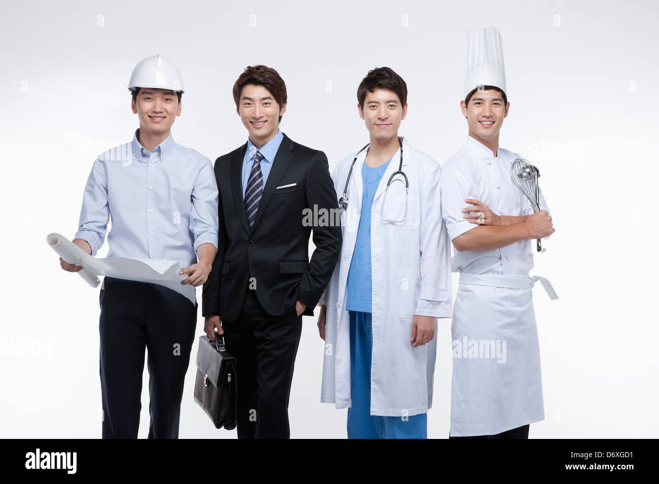 four men in different profession standing in a line Stock Photo - Alamy