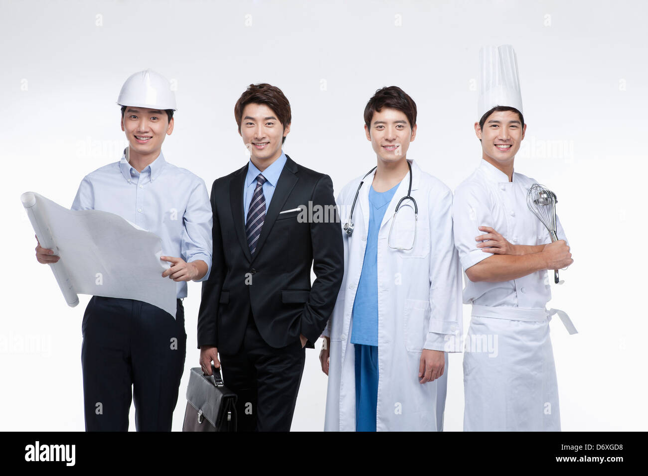 four men in different profession standing in a line Stock Photo - Alamy