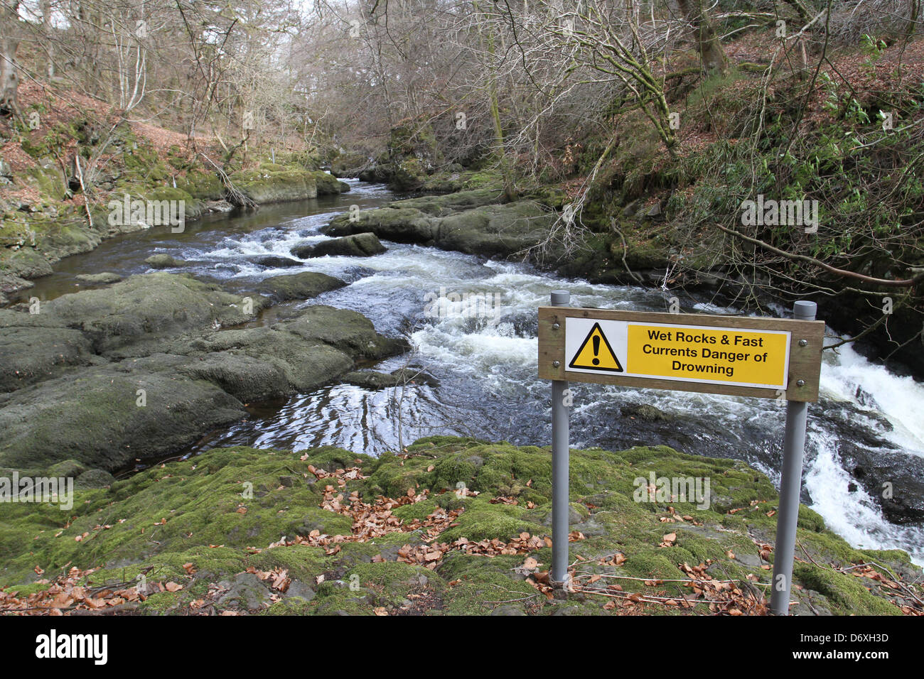 Warning sign by River Devon Rumbling Bridge Scotland April 2013 Stock ...