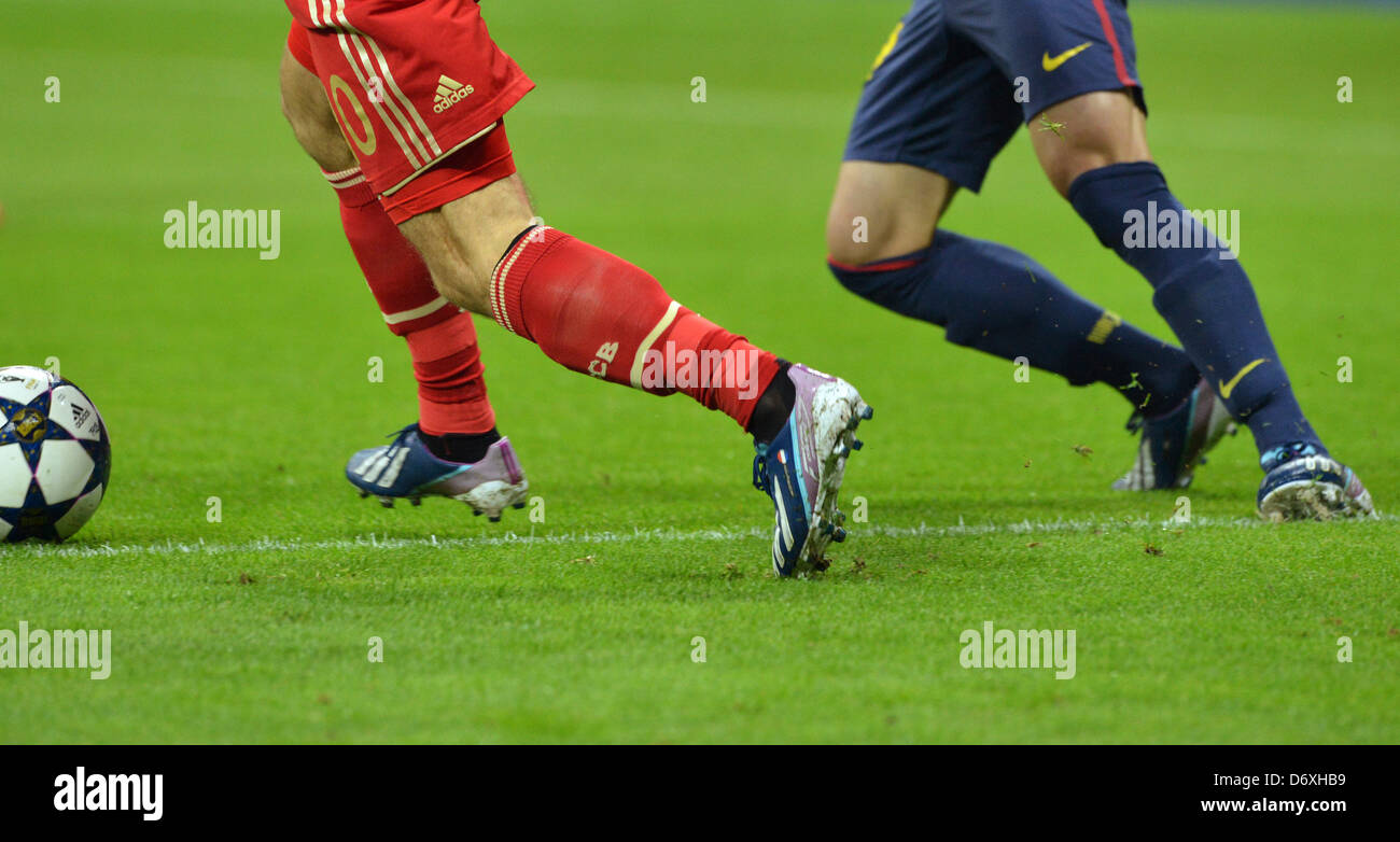 Legs of soccer players are pictured during the first leg of the UEFA ...