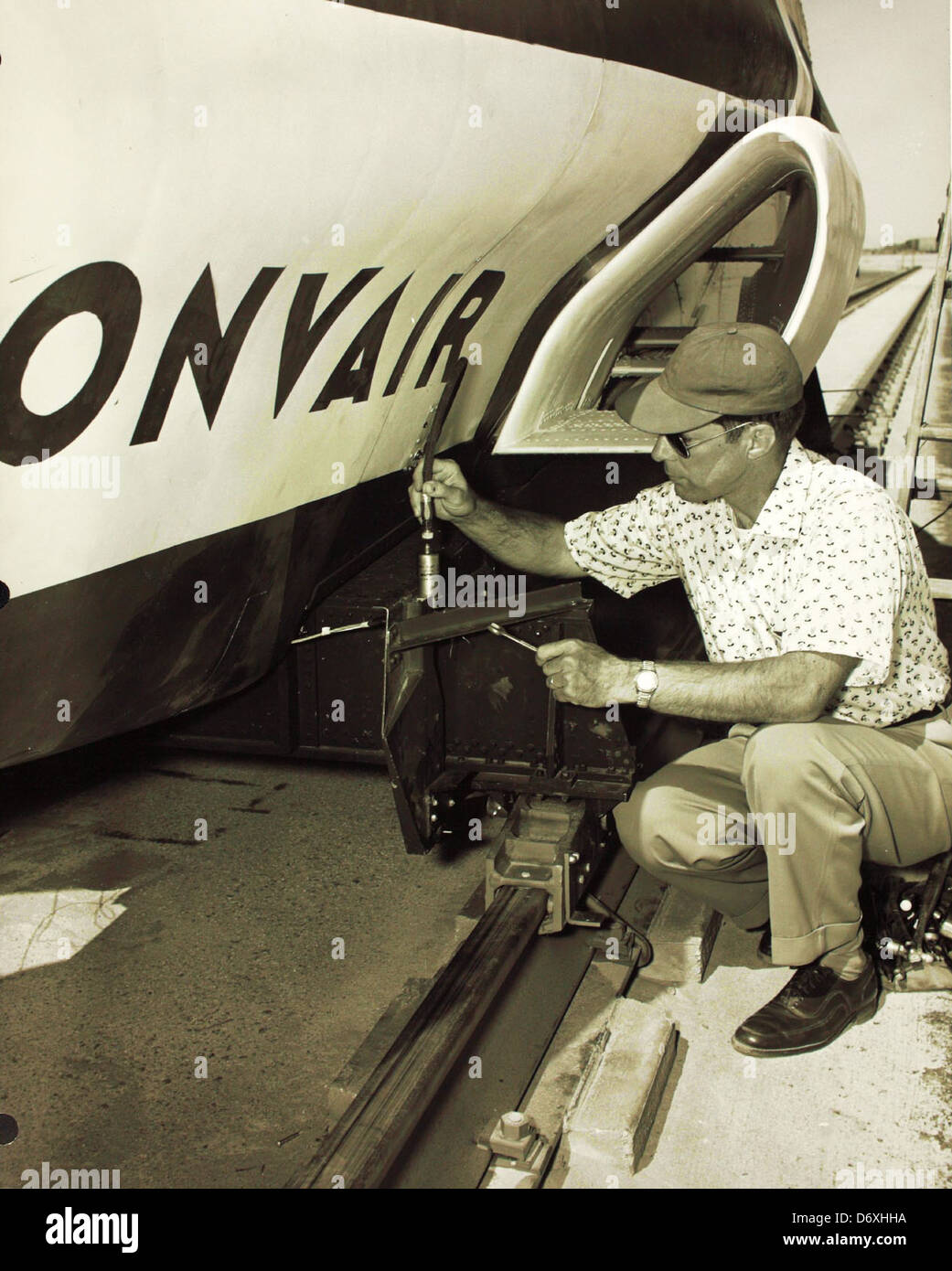 A photograph from the 1960s depicting a supersonic seat ejection system ...