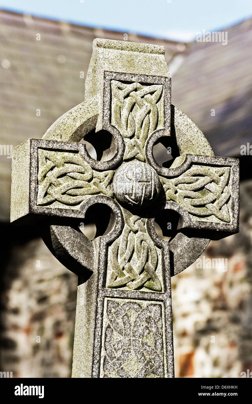 A Celtic Cross in a Churchyard in North Wales Stock Photo - Alamy