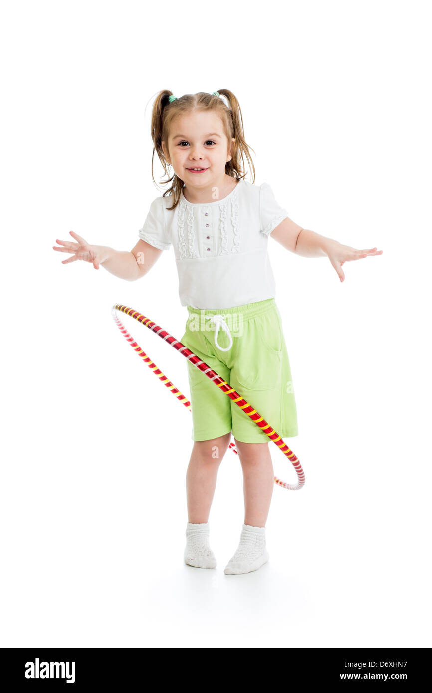 kid girl having fun with hoop isolated Stock Photo - Alamy