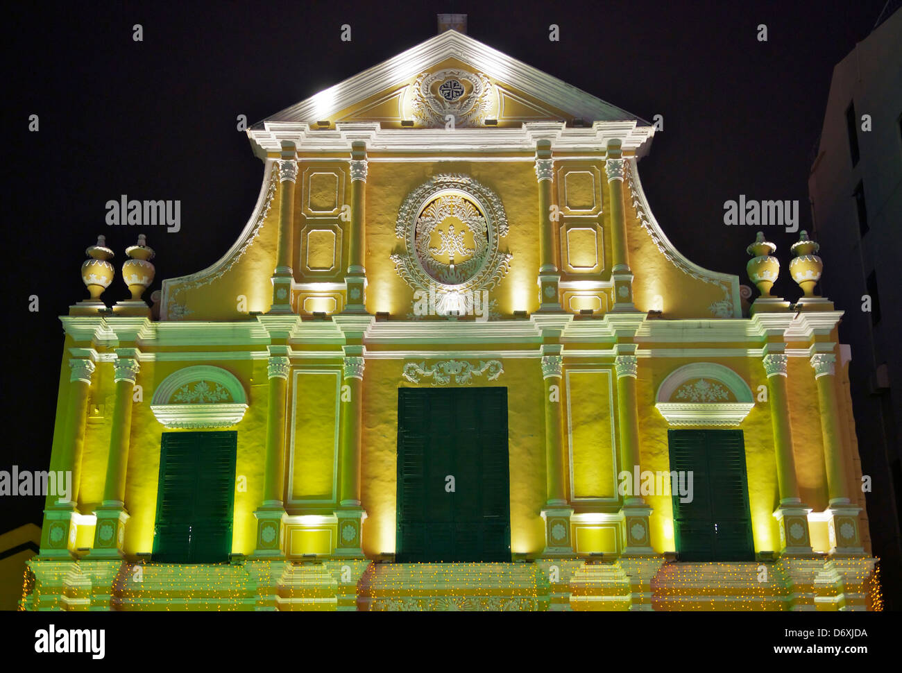 Facade St Dominic Church at night Senardo Square Macau Stock Photo - Alamy