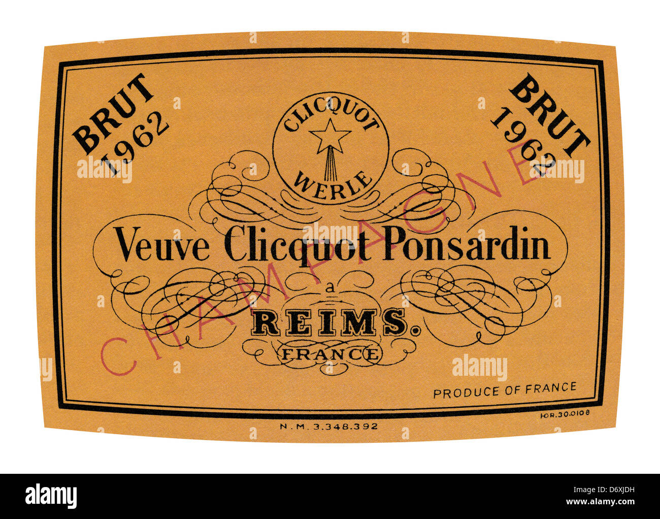 Veuve Clicquot Ponsardin Champagne label on white background cutout1962 ...