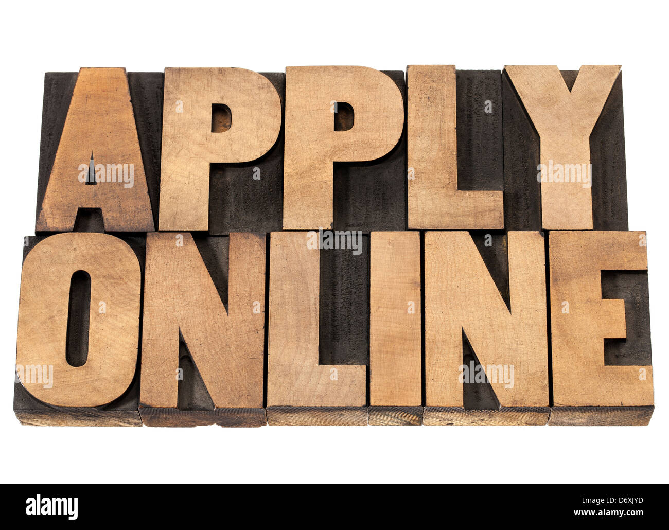 apply online - internet concept - isolated text in vintage letterpress ...