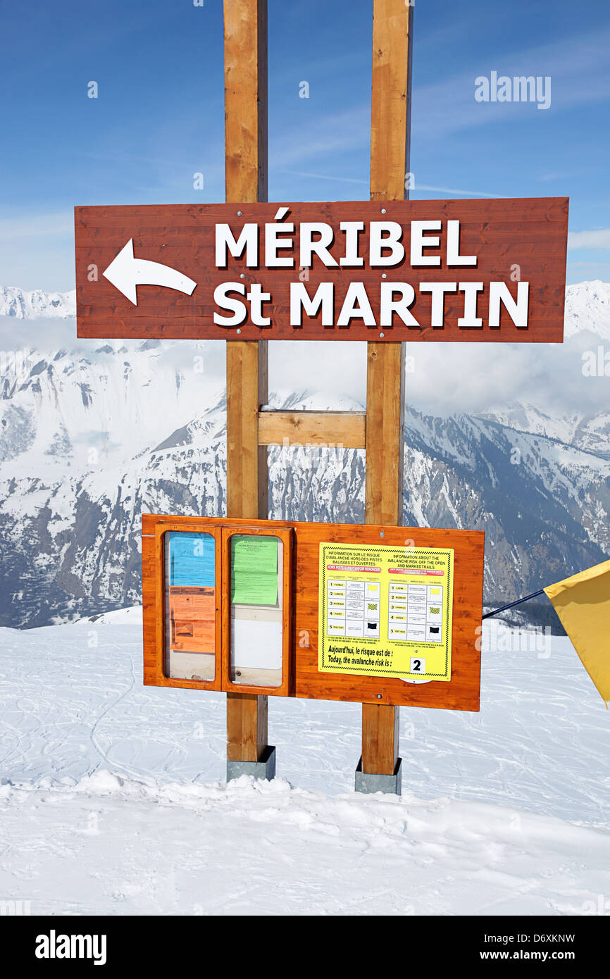 Meribel St Martin sign post. Skiing in Meribel, France Stock Photo - Alamy