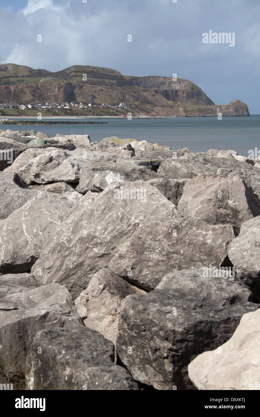 The Wales Coastal Path in North Wales. Sea defences at Rhos-on-Sea ...