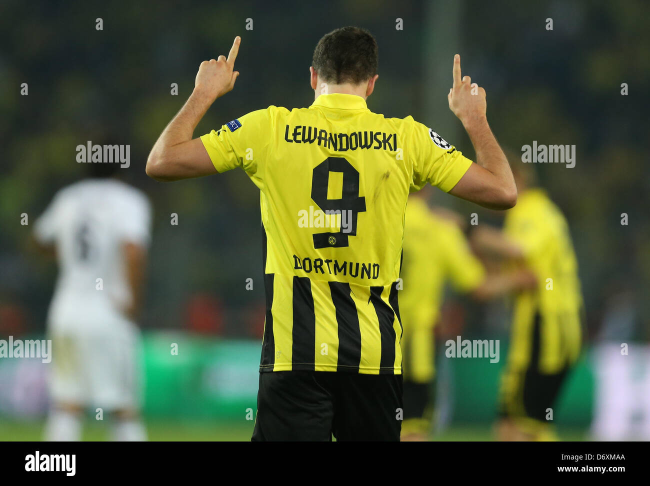 Dortmund's Robert Lewandowski celebrates after scoring the 2-1 during ...