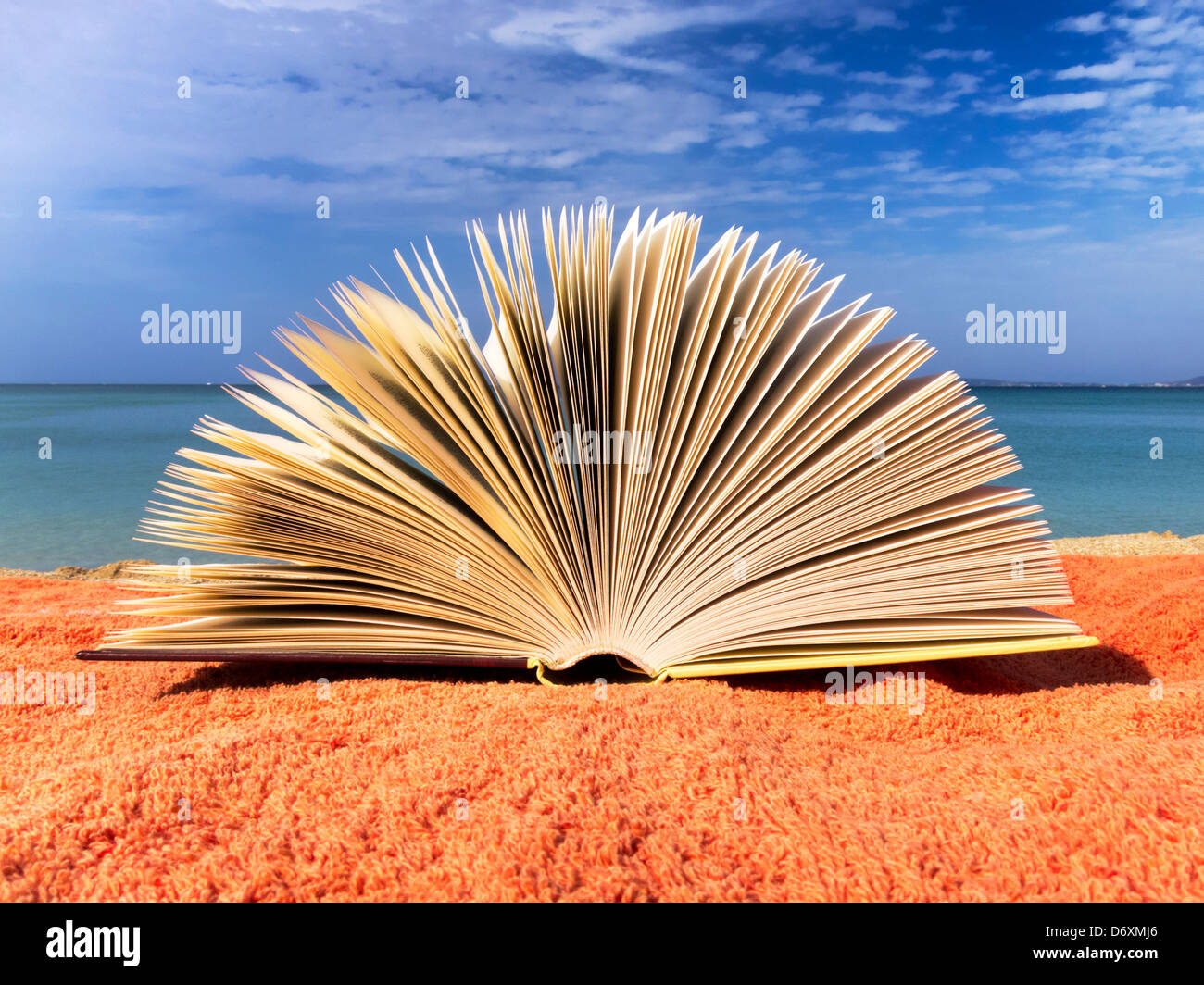 Book open at the beach as a concept of reading during summer Stock ...