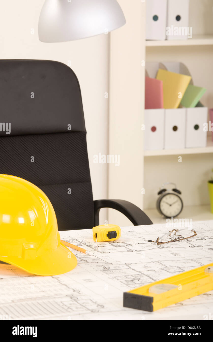 Tools and papers with sketches on the table Stock Photo - Alamy