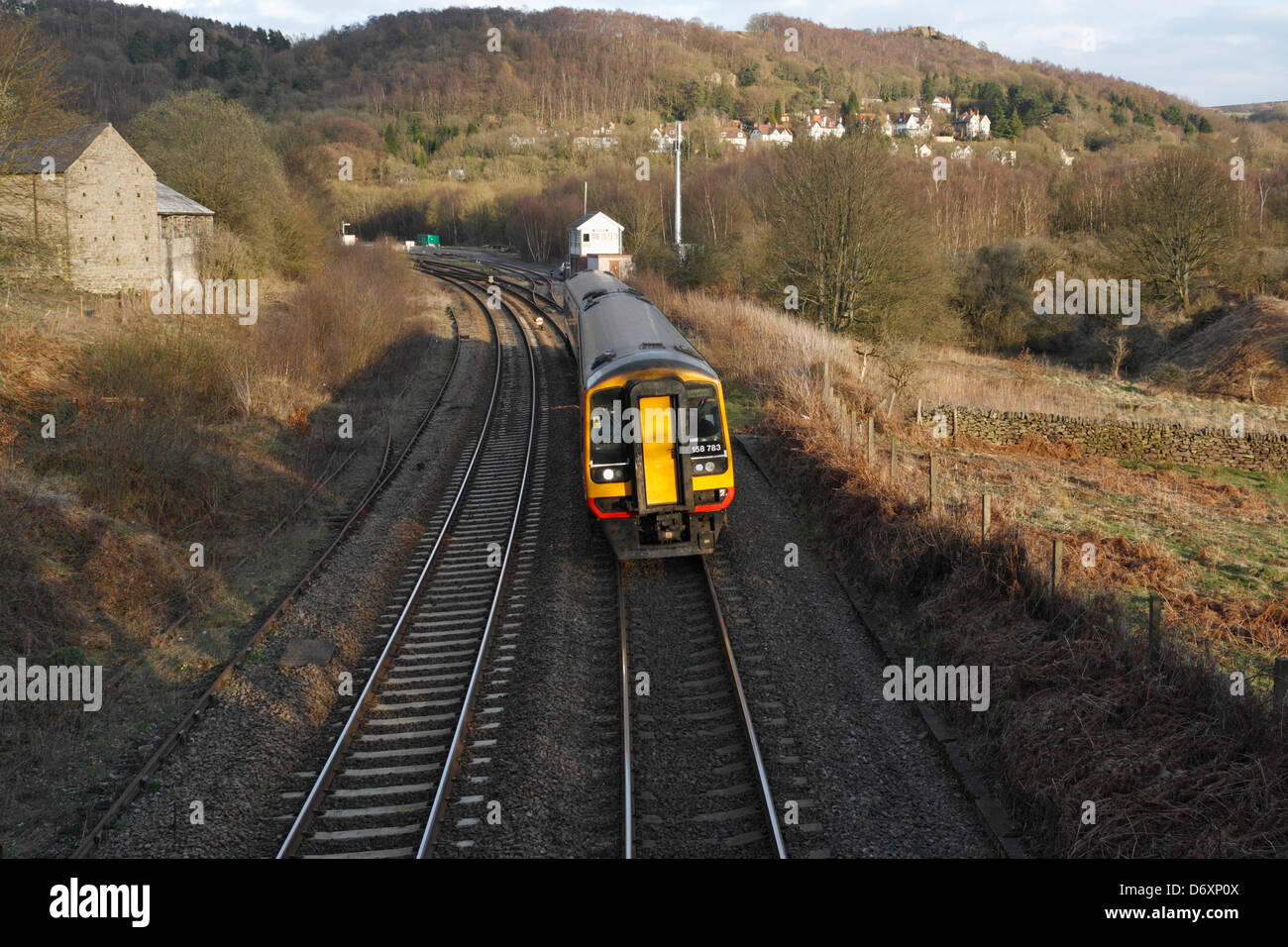 Passenger train at Grindleford Derbyshire on the Hope Valley railway ...