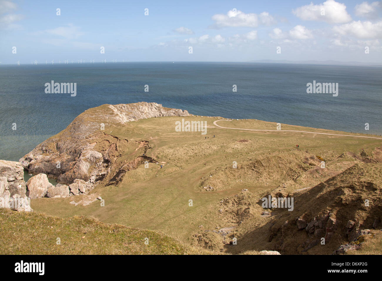The Wales Coastal Path in North Wales. The eastern coastline of Little Orme, overlooking Angel ...