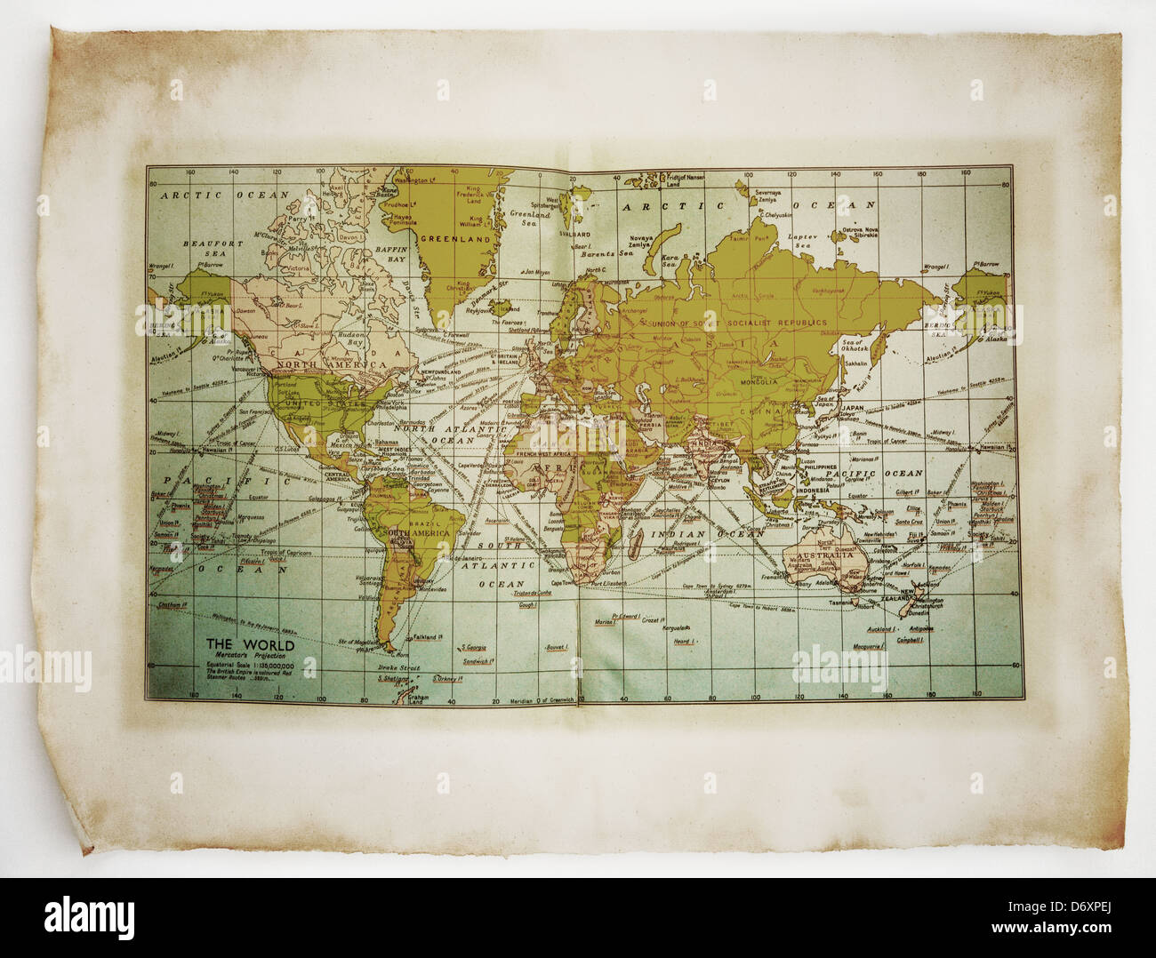 Map of the World on old dirty curled parchment Stock Photo - Alamy