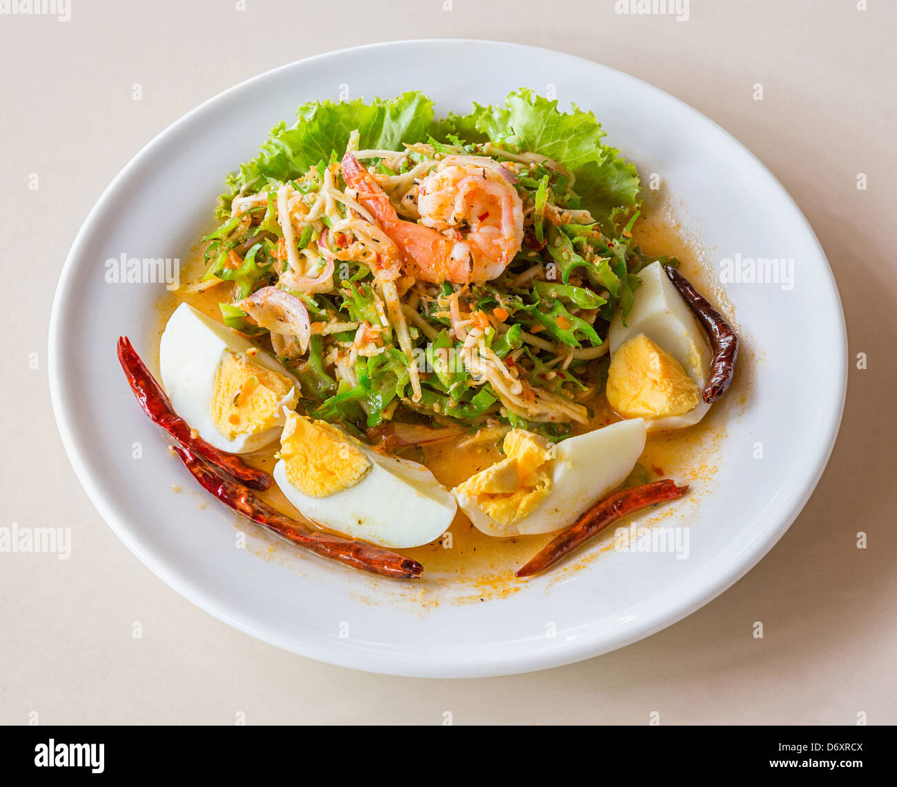 Winged bean spicy salad with boiled egg and cooked shrimp Stock Photo ...