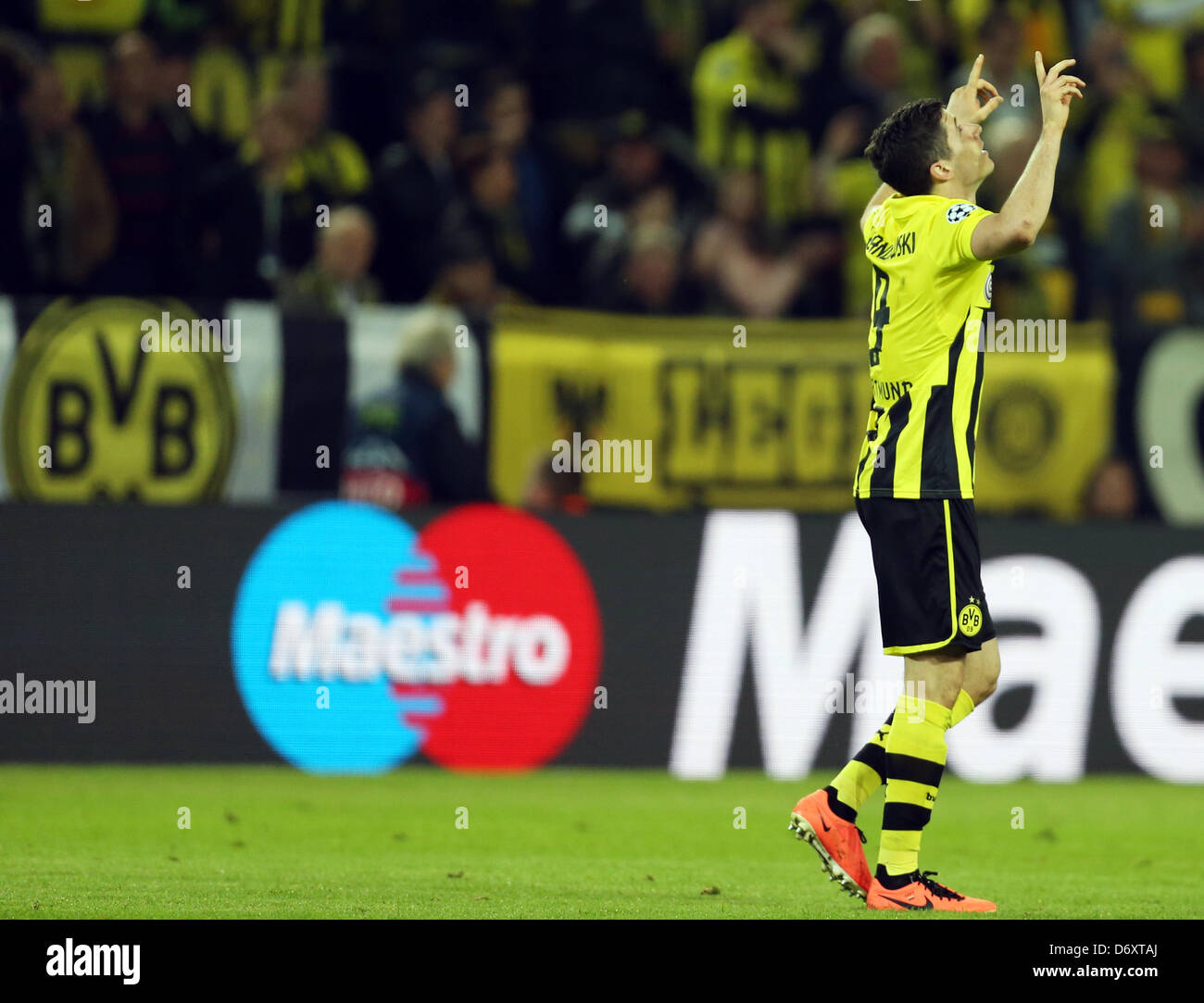 Dortmund's Robert Lewandowski celebrates during the UEFA Champions ...