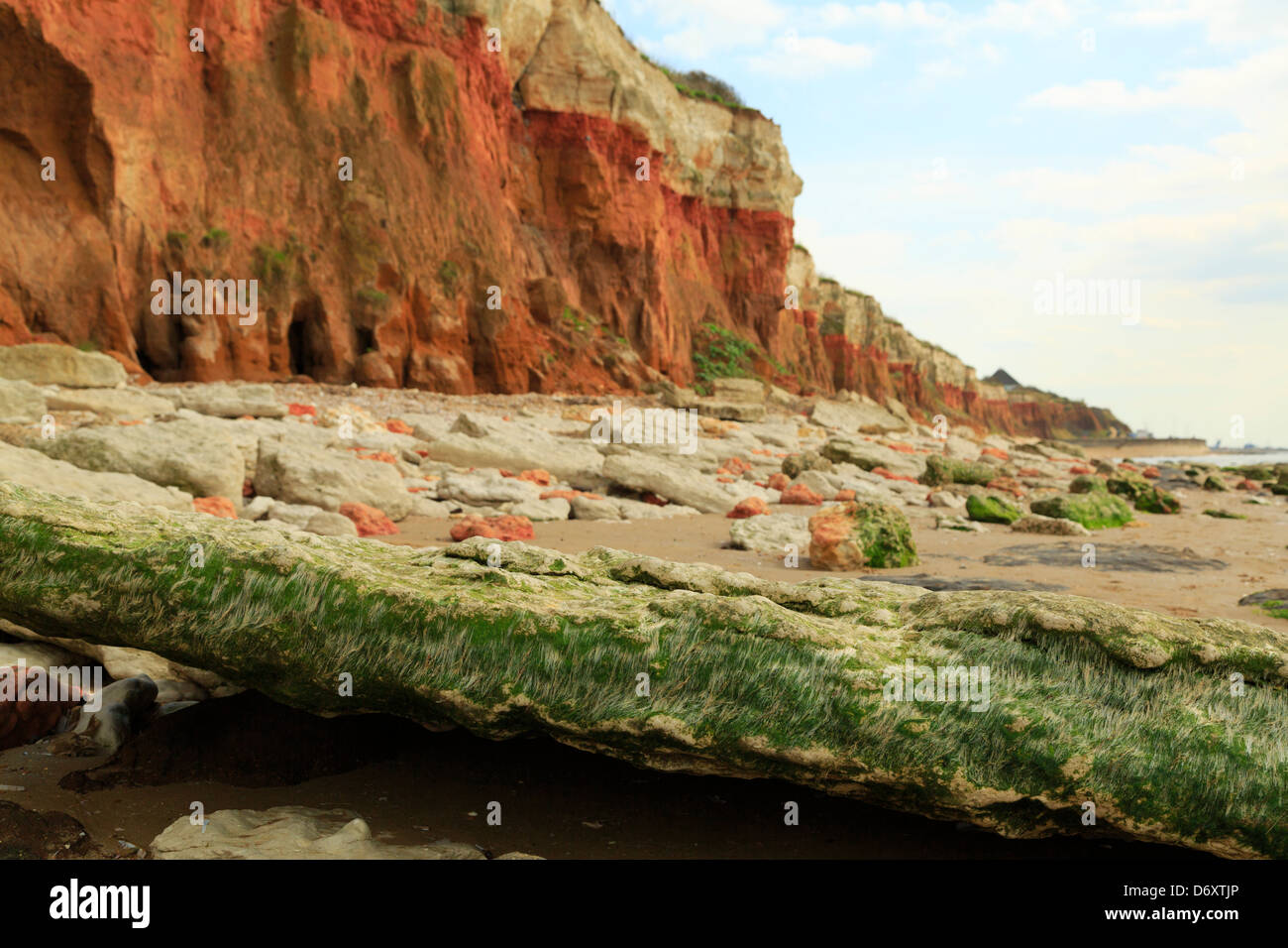 Red and white chalk striped cliffs, Hunstanton, Norfolk, England Stock ...
