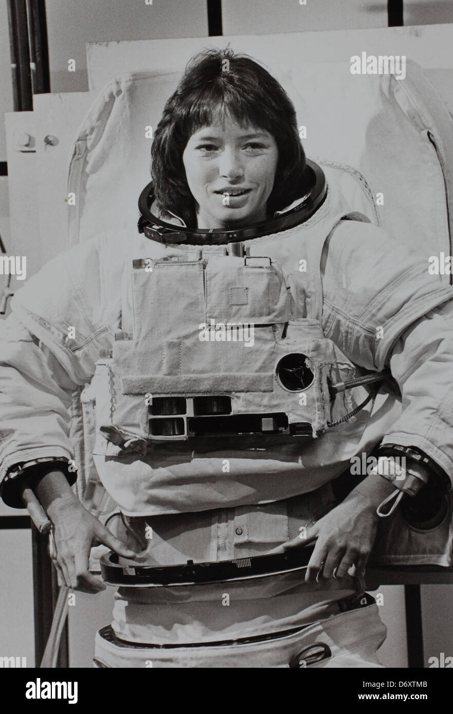 Anna L. Fisher, an astronaut, is shown in her space suit during a ...