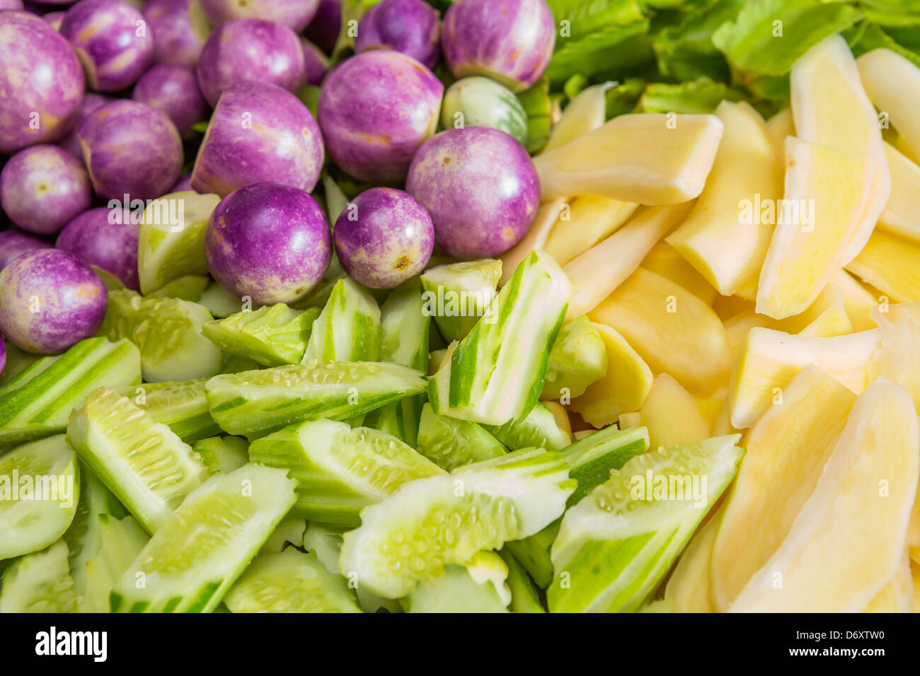 Thai vegetable - winged bean, white turmeric, eggplant, cucumber Stock ...