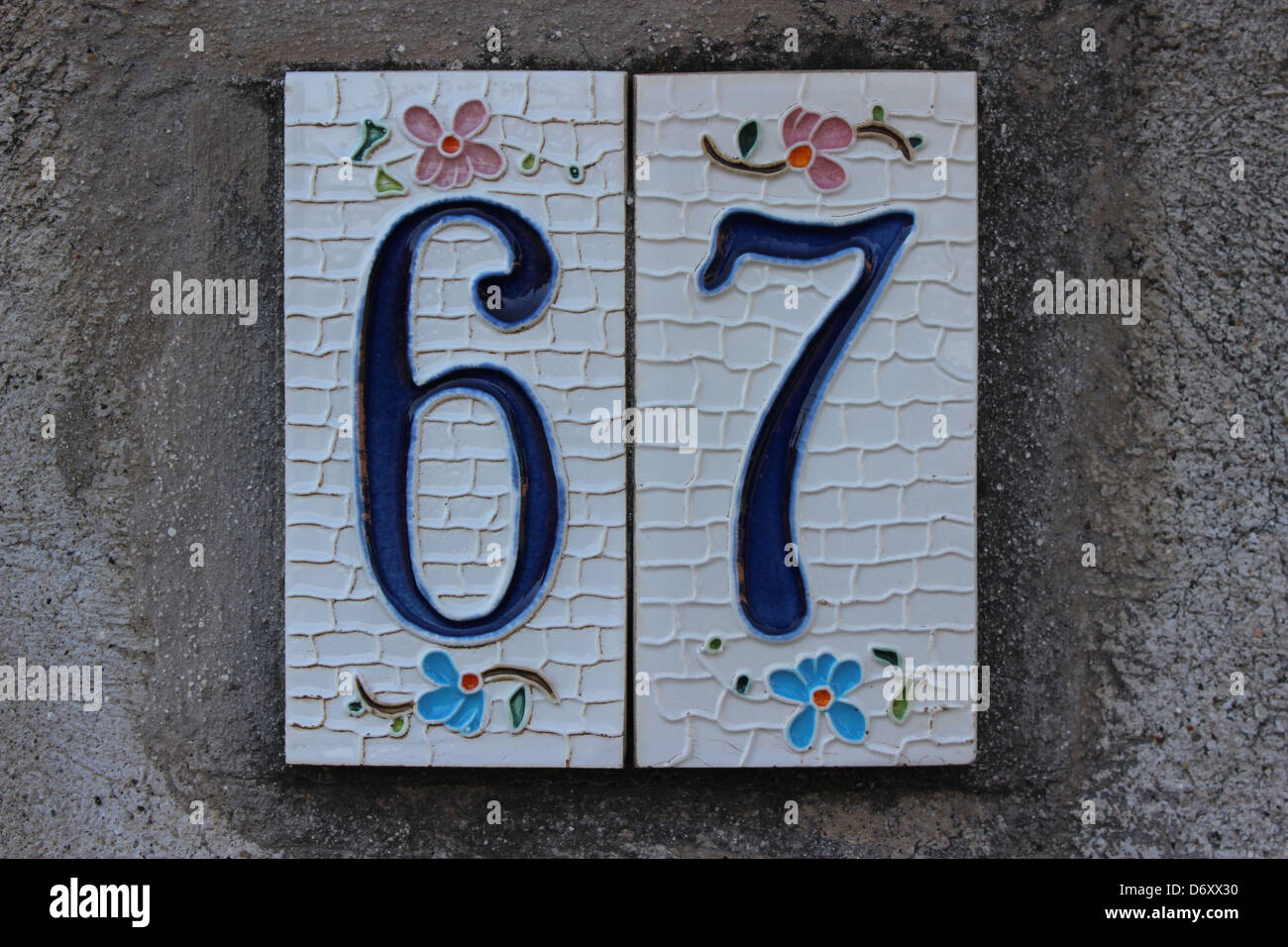 67 Tile numbered (door number Stock Photo - Alamy