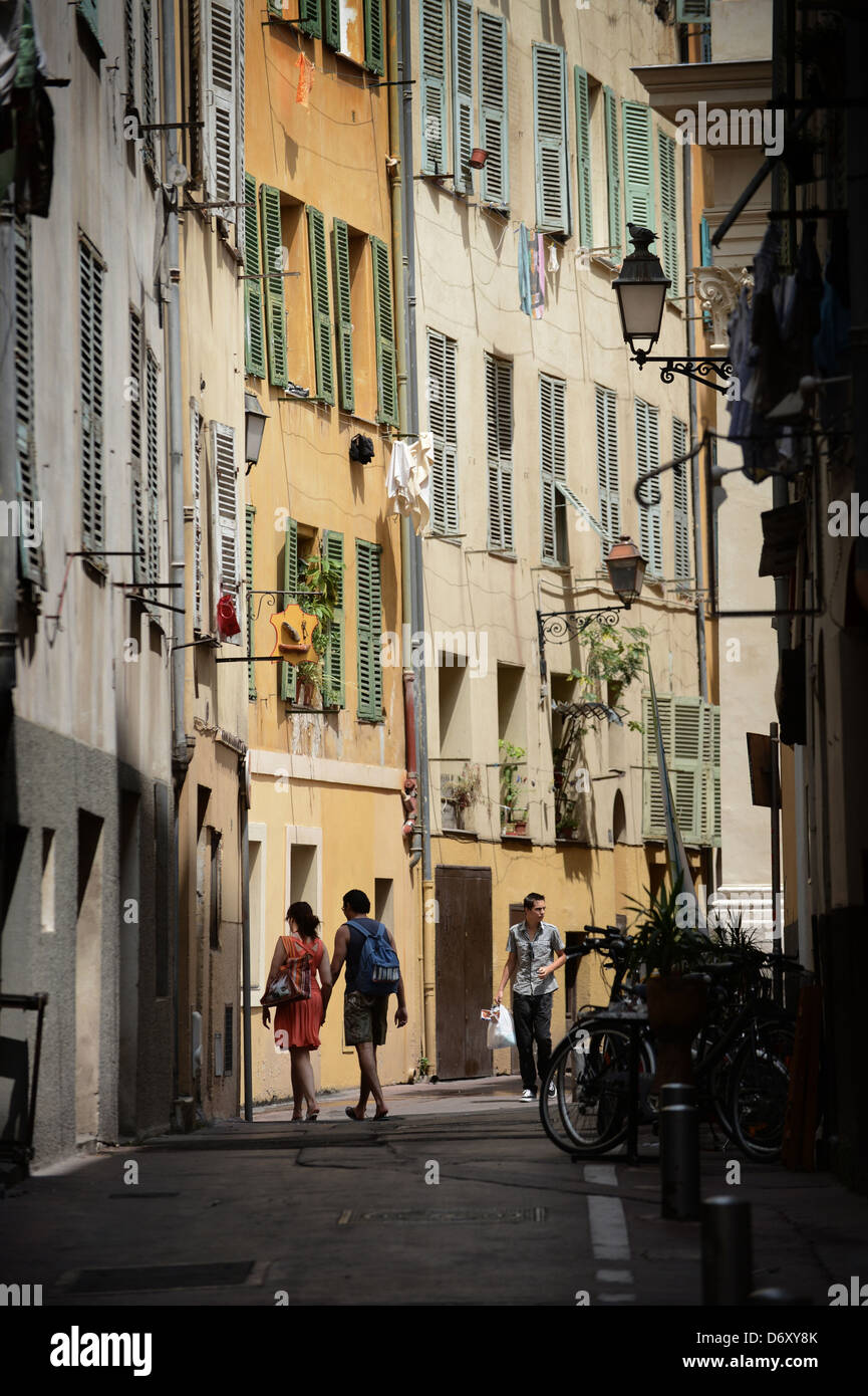 Nice, France, narrow alley in the Old Town Stock Photo - Alamy