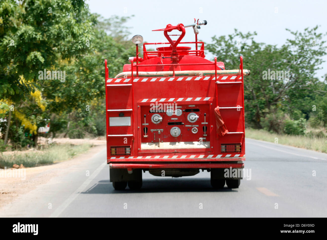 Rear Fire truck in the Highway Stock Photo - Alamy
