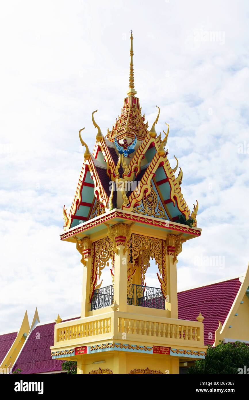 Thai temple's Thai belfry with a big brass bell inside Stock Photo - Alamy