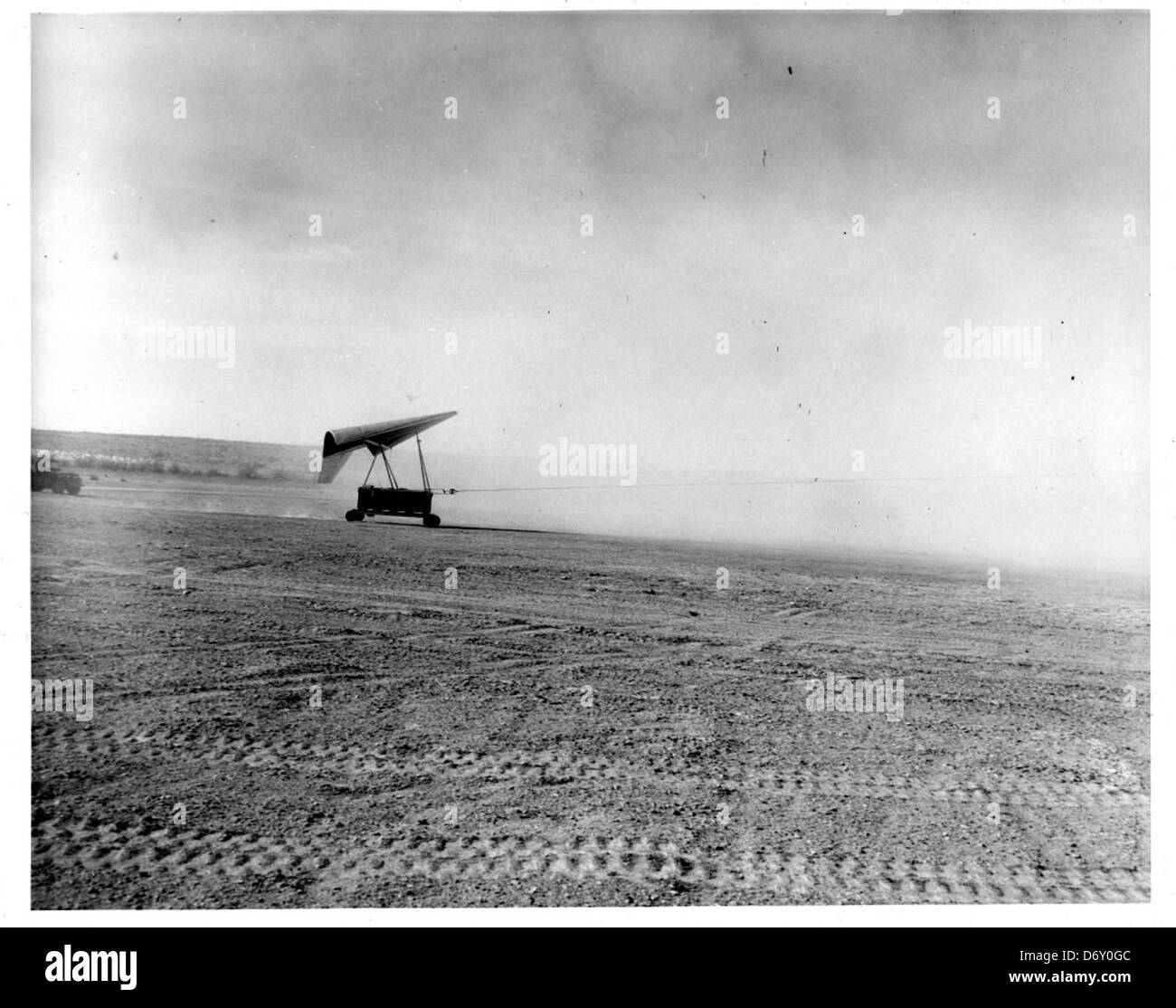 This image shows the Flex Wing aircraft during a pallet tow take-off ...