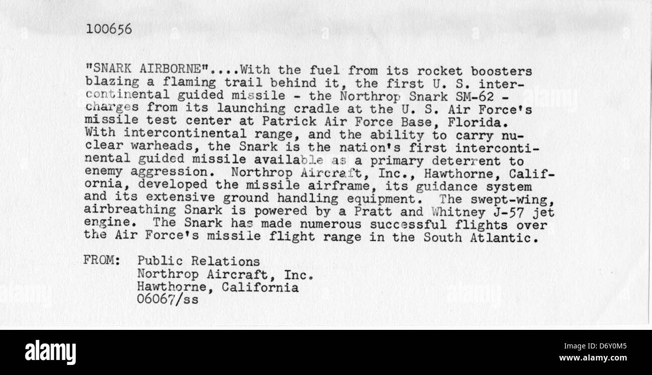 Northrop sm 62 snark Black and White Stock Photos & Images - Alamy