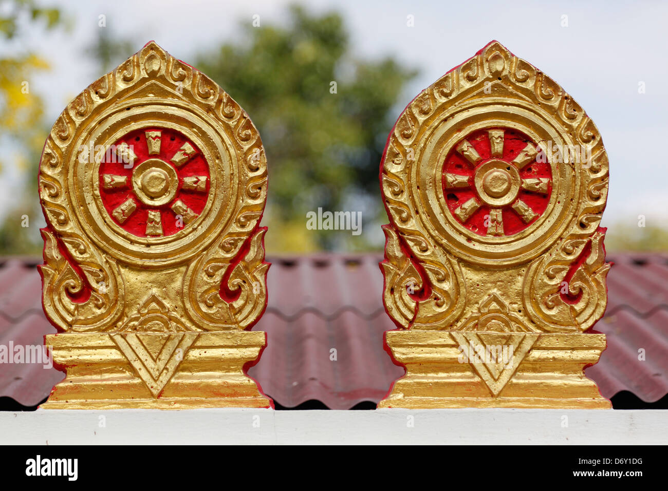 The Symbol of Buddhism on Wall in temple Stock Photo - Alamy