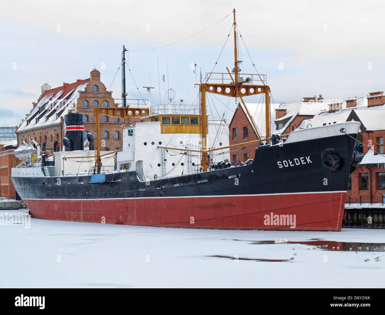Old Town of Gdansk (Danzig) in Poland with Motlava river and soldek ...