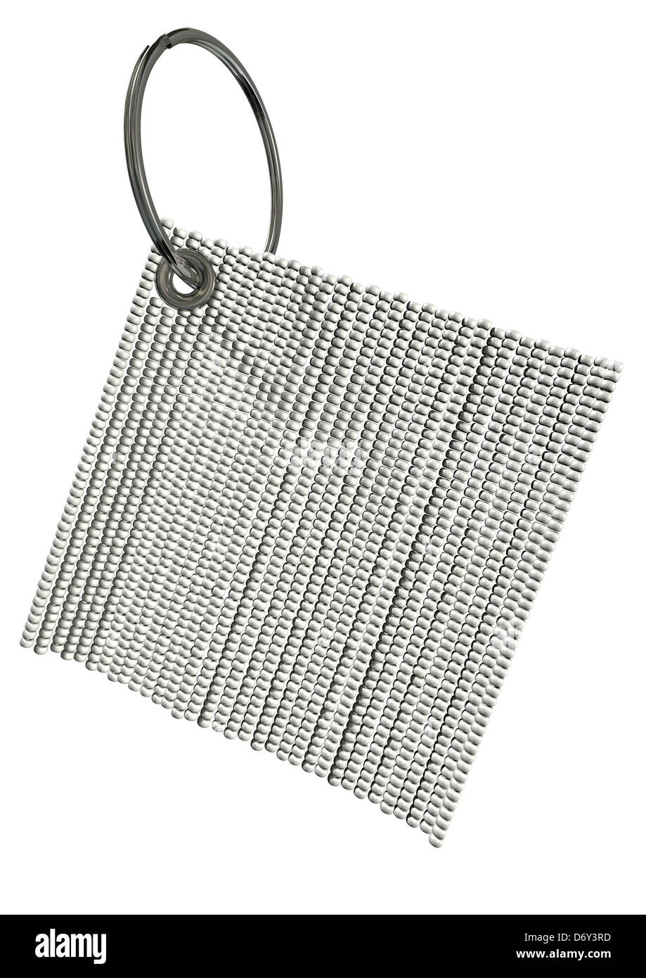 A generic white square zulu beaded key ring with a metal hoop on an ...