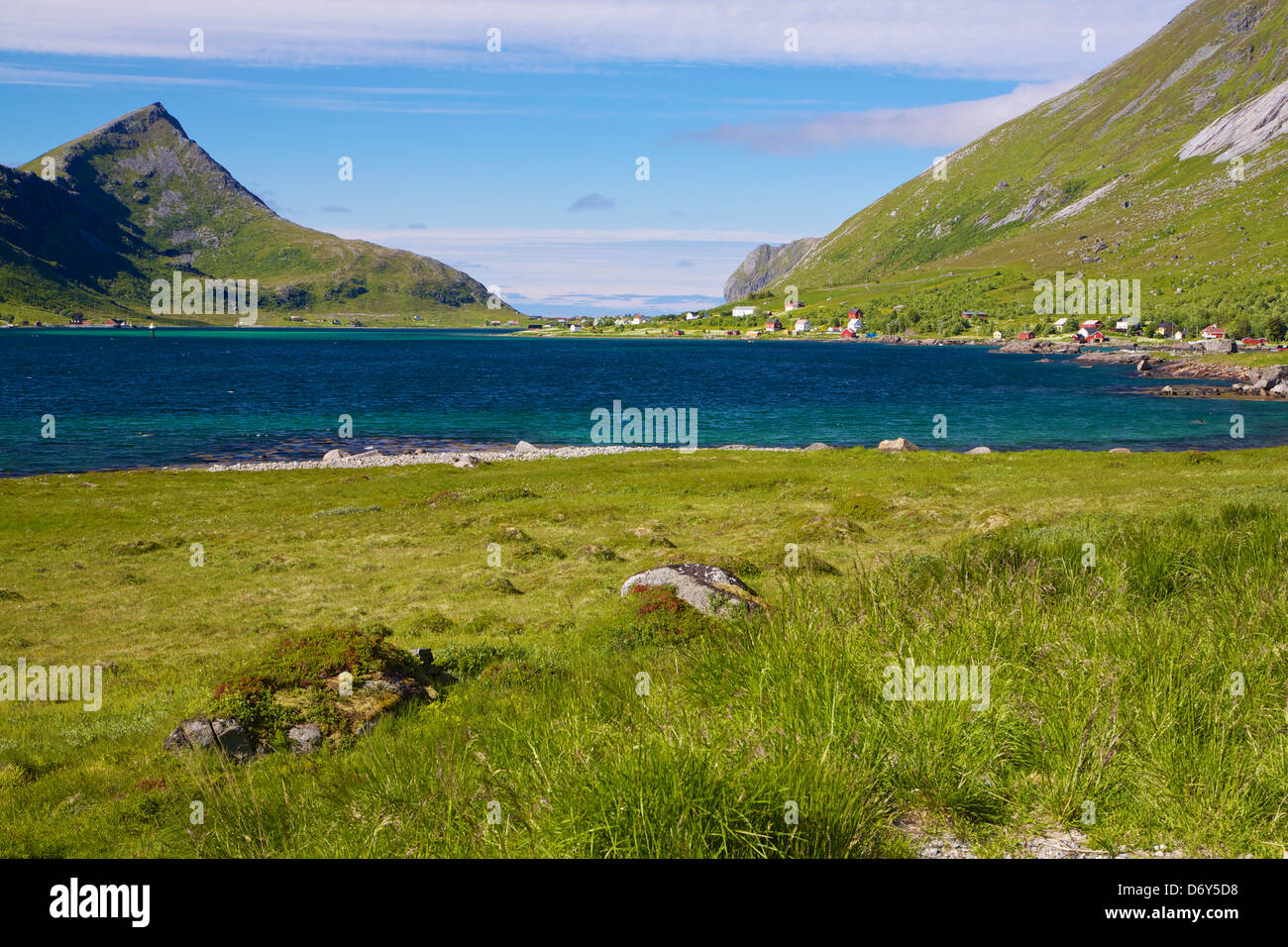 Scenic fjord on Lofoten islands in Norway during sunny summer day Stock ...
