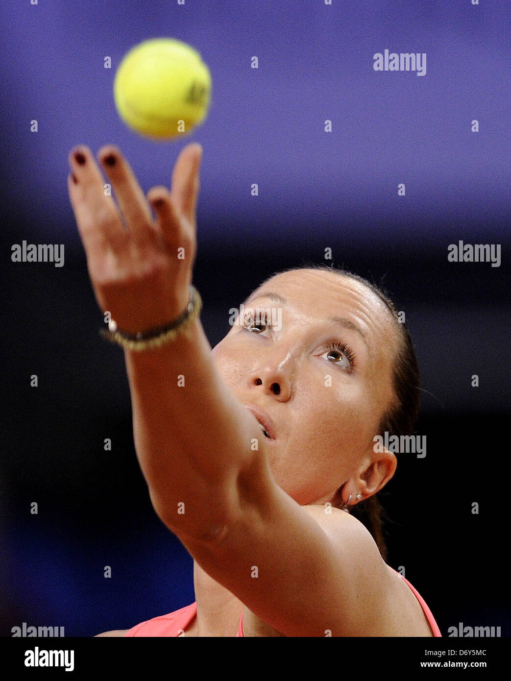Stuttgart, Germany. 24th April, 2013. Serbia's Jelena Jankovic serves ...