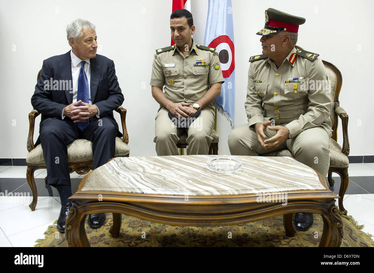 Cairo, Egypt. 24th April, 2013. U.S. Defense Secretary Chuck Hagel (2nd ...
