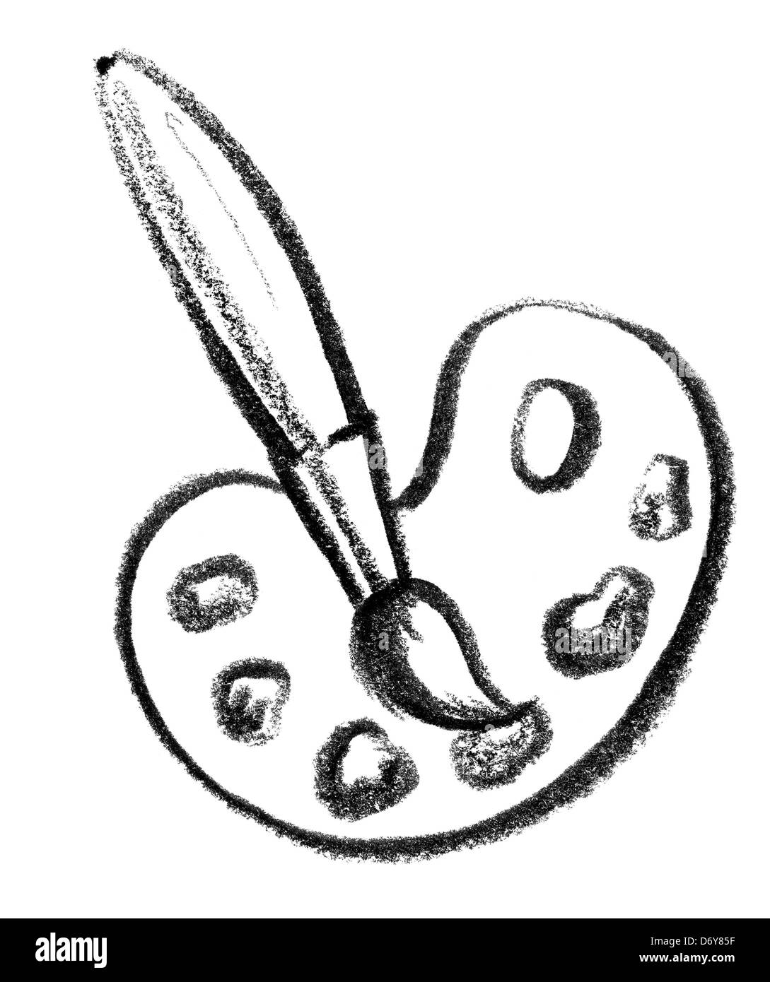 crayon-sketched illustration of a palette and brush Stock Photo - Alamy