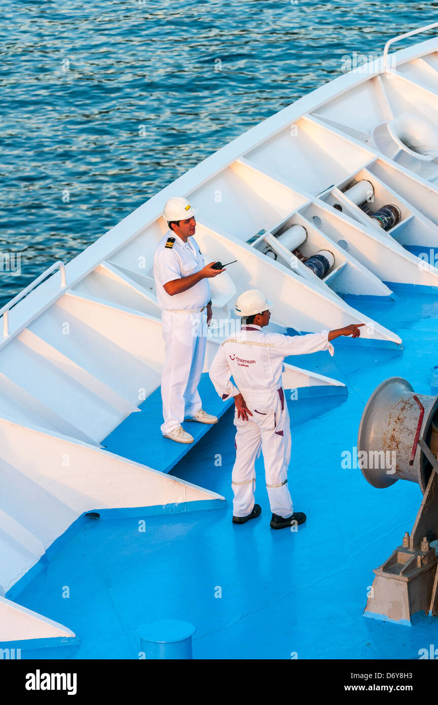 Thomson Destiny; men; working; foredeck; ship; nautical Stock Photo - Alamy