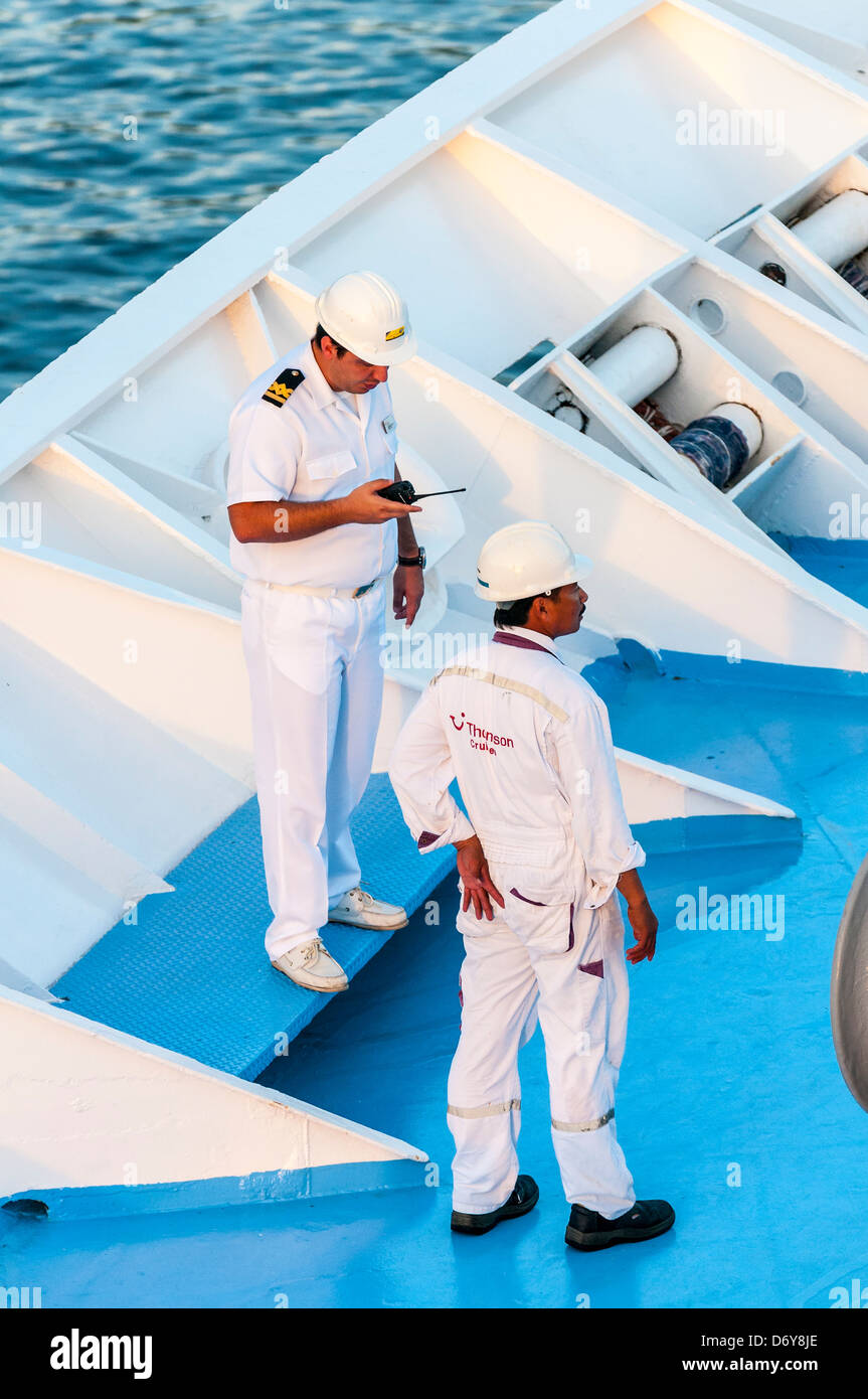 Thomson Destiny; men; working; foredeck; ship; nautical Stock Photo - Alamy