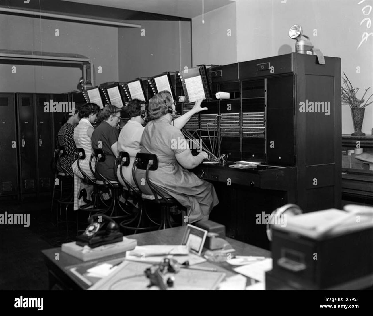 The 1955 photograph of a telephone room in Richmond, Virginia, shows ...