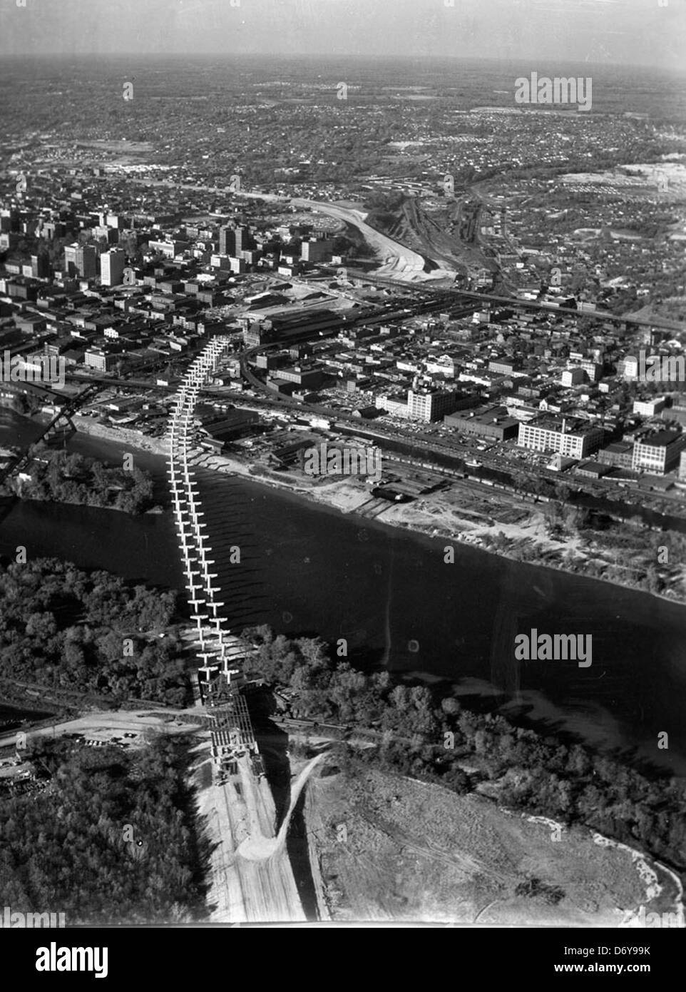A 1957 aerial photograph of an expressway bridge under construction in ...