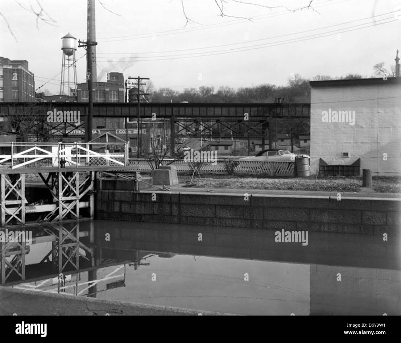 The image shows a river locks crossing in Richmond, Virginia ...