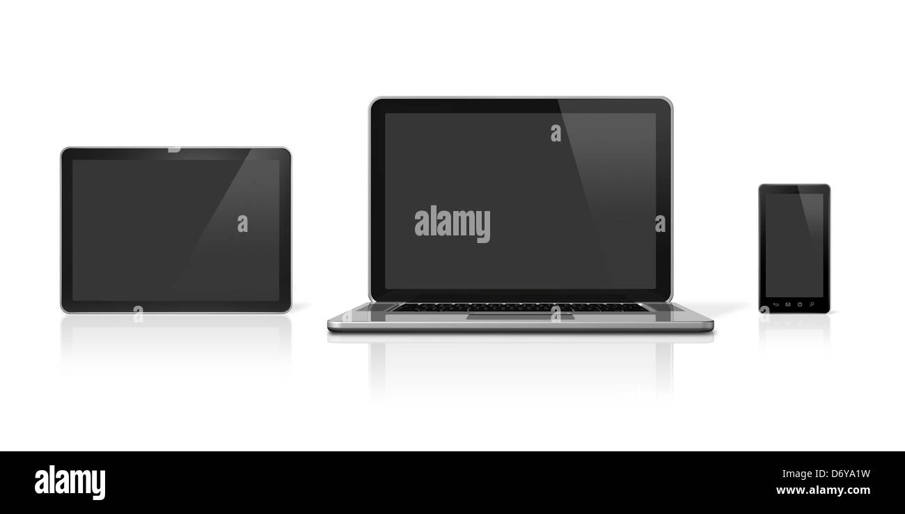 3D laptop, mobile phone and digital tablet pc - isolated on white with ...