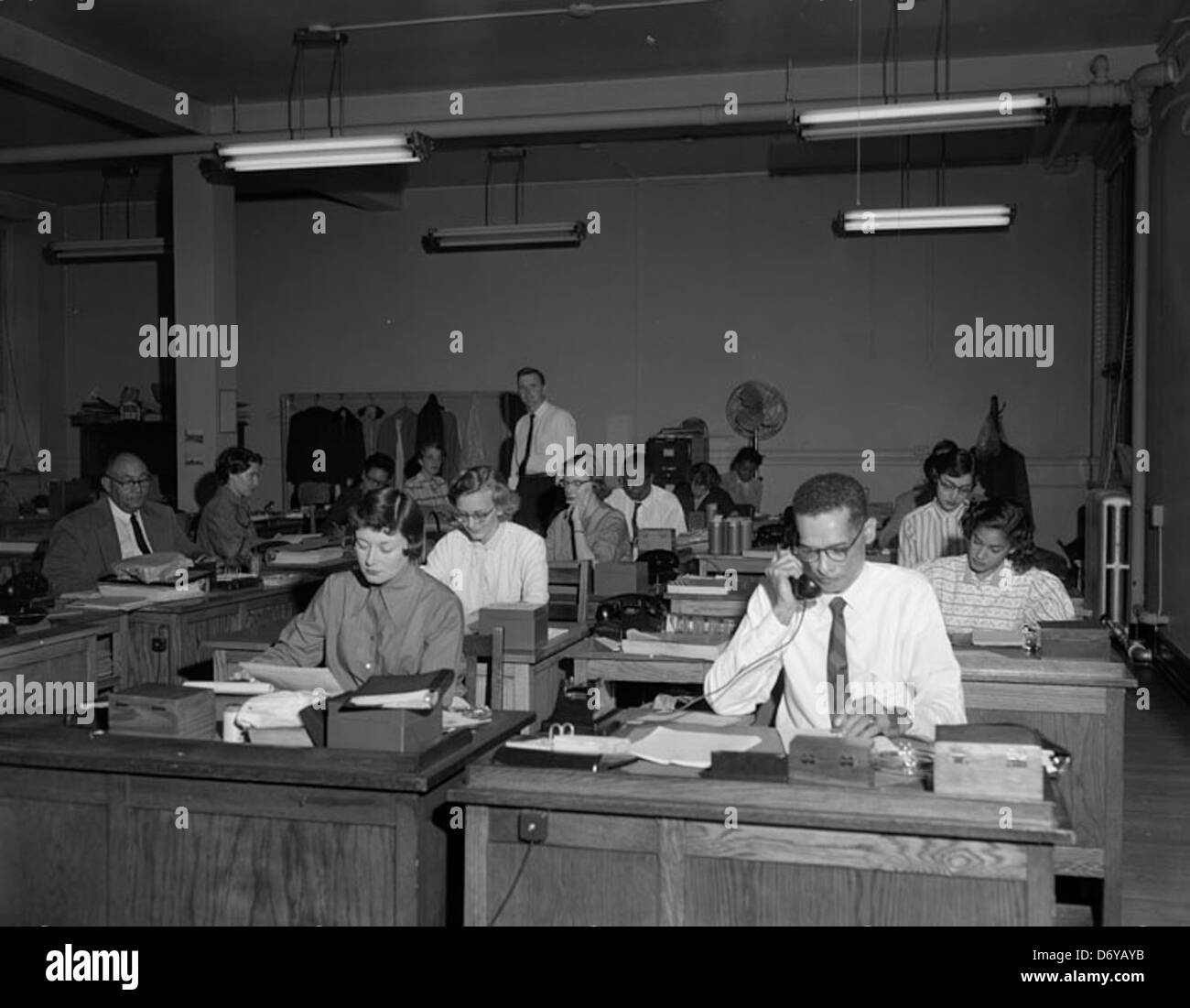 A crowded office space in Richmond, Virginia, photographed in 1955 by ...