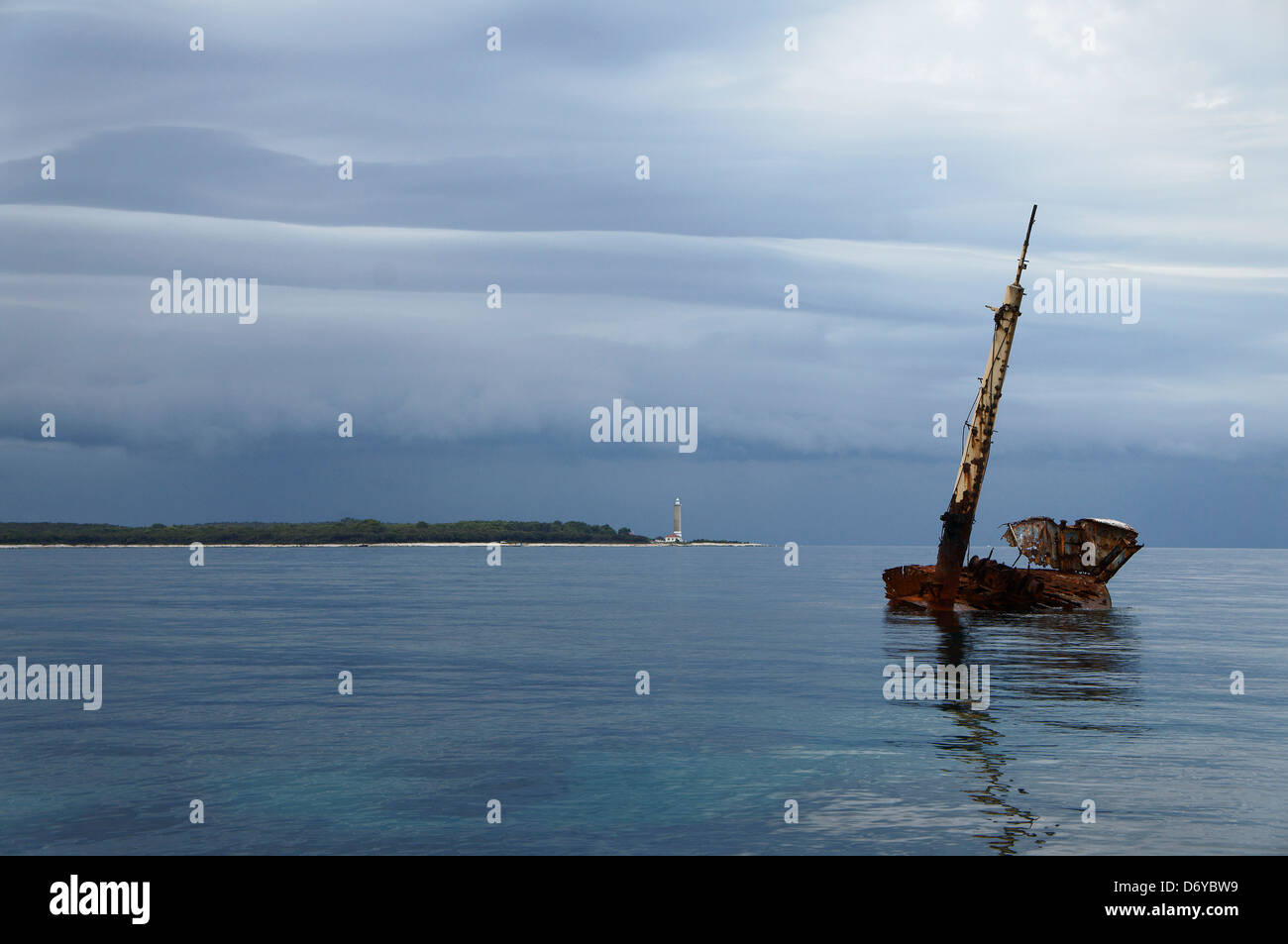 Illustrative photo partly submerged shipwreck Italian cargo ship ...